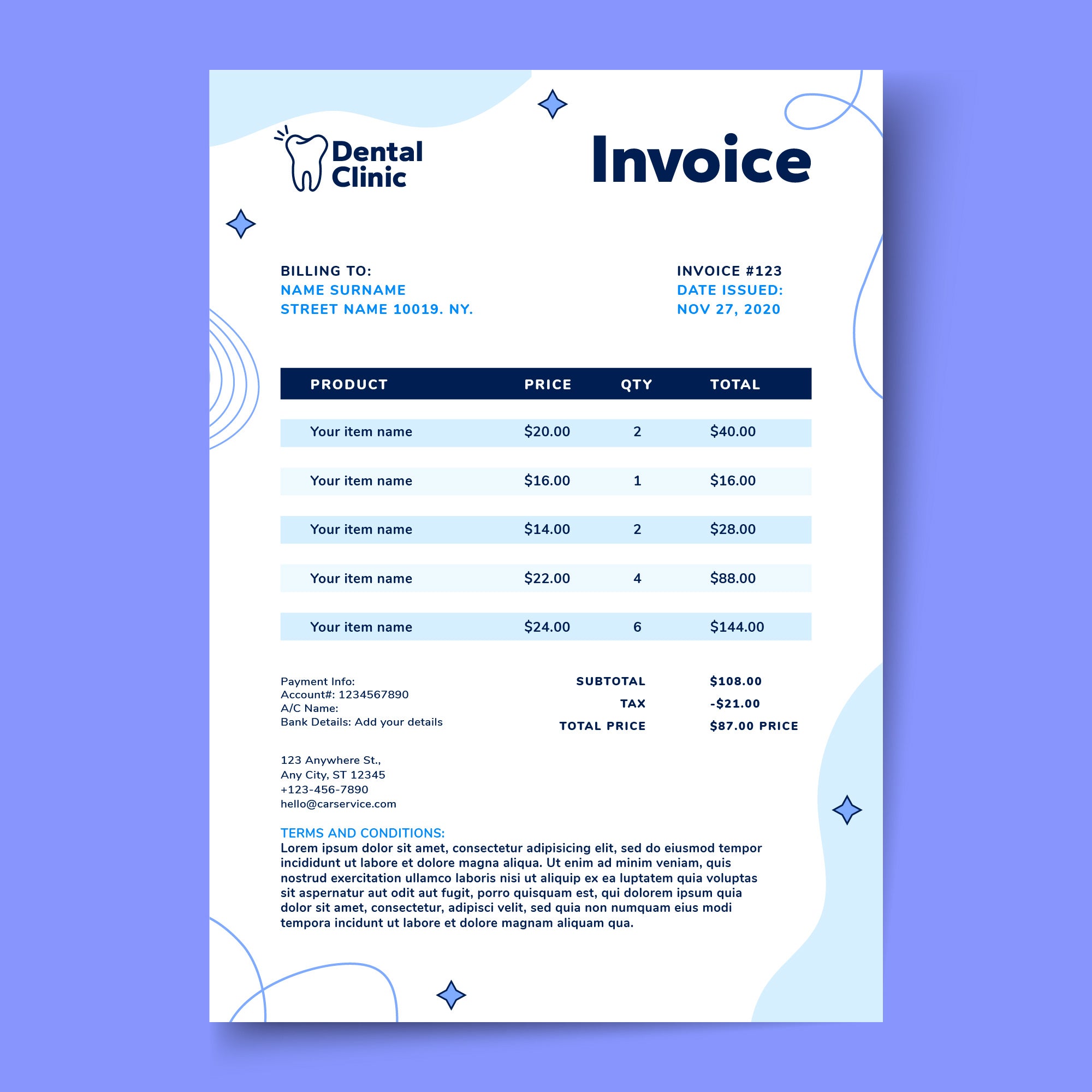 Dental Clinic Invoice MG Template V5